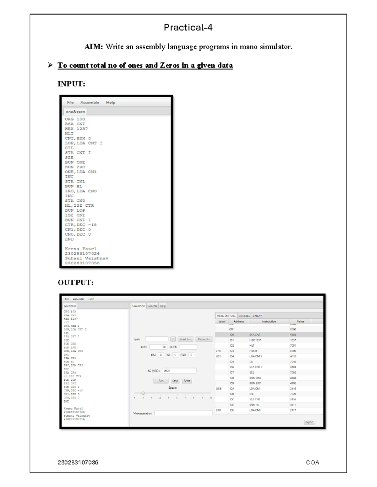 P-4 - Mano simulator - Computer Engineering - AIM: Write an assembly language programs in mano ...