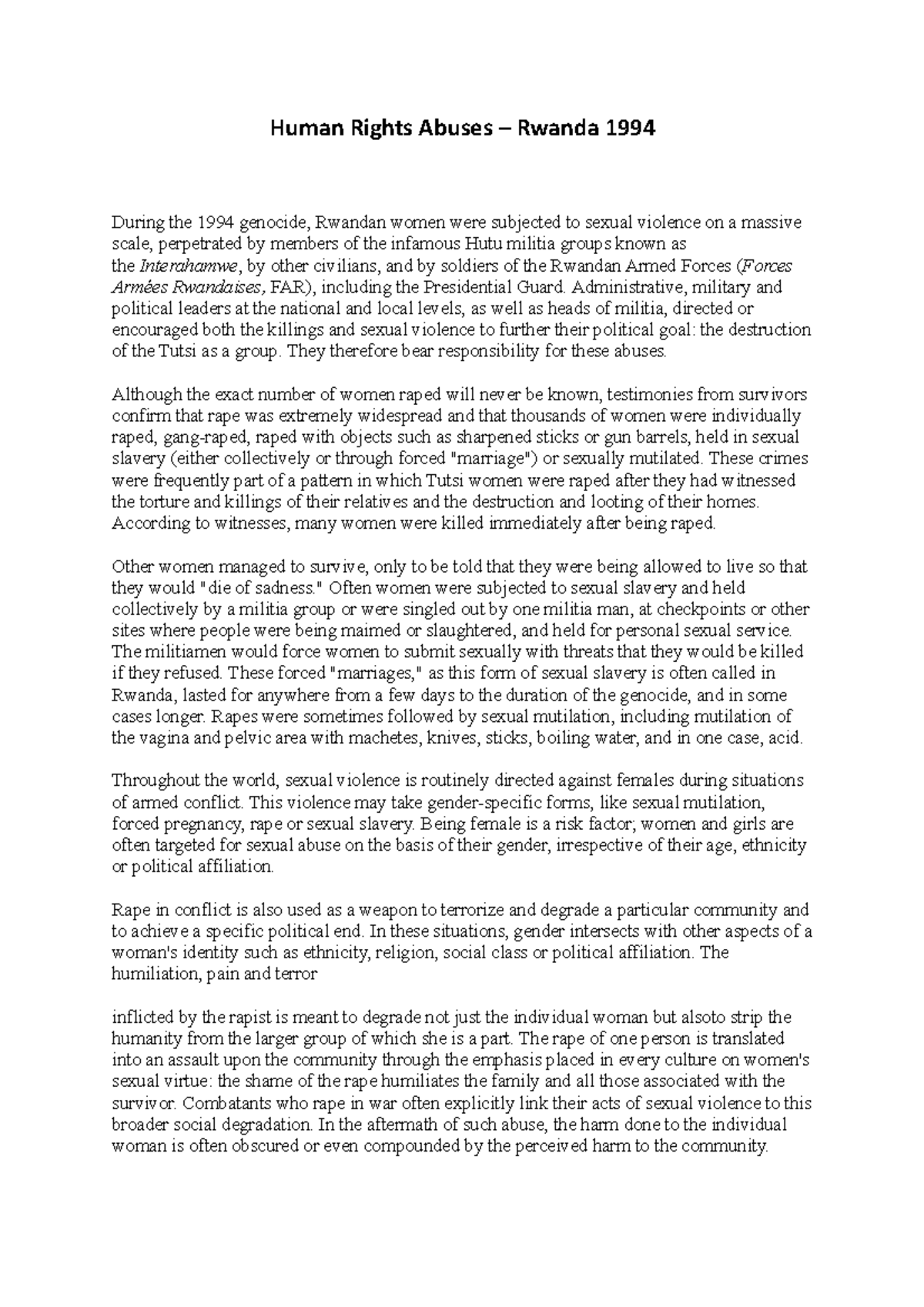 Human Rights Abuses Rwanda 1994 - Human Rights Abuses – Rwanda 1994 ...