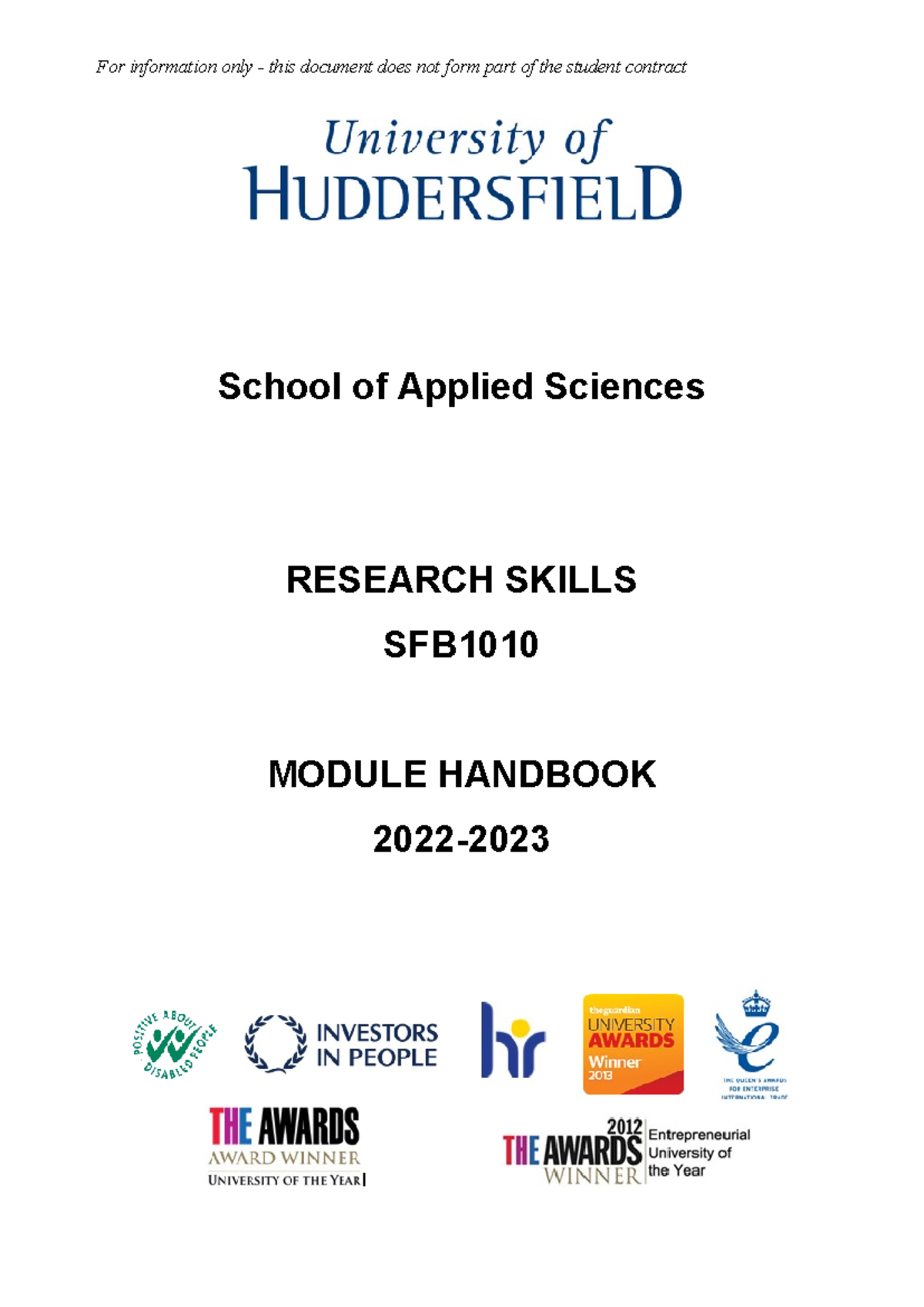 SFB1010 Research Skills 1 Module Handbook 2223 - School of Applied ...