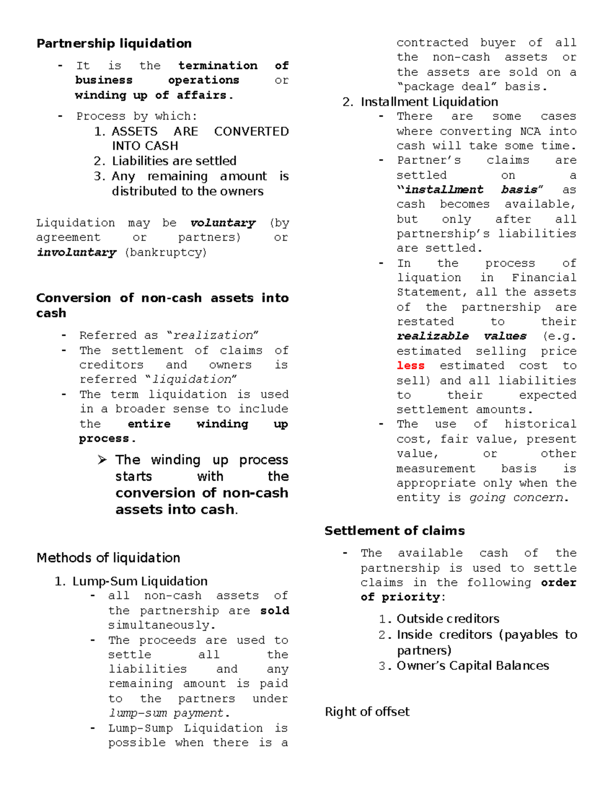 Partnership liquidation (short term) - Partnership liquidation It is ...