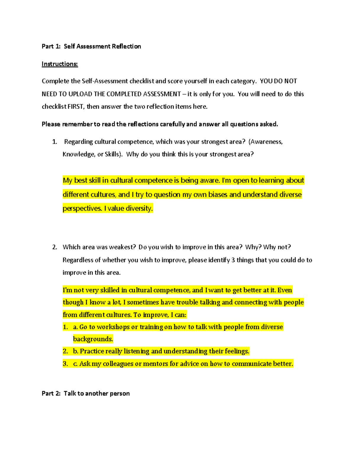Word 2 - Ehh - Part 1: Self Assessment Reflection Instructions ...