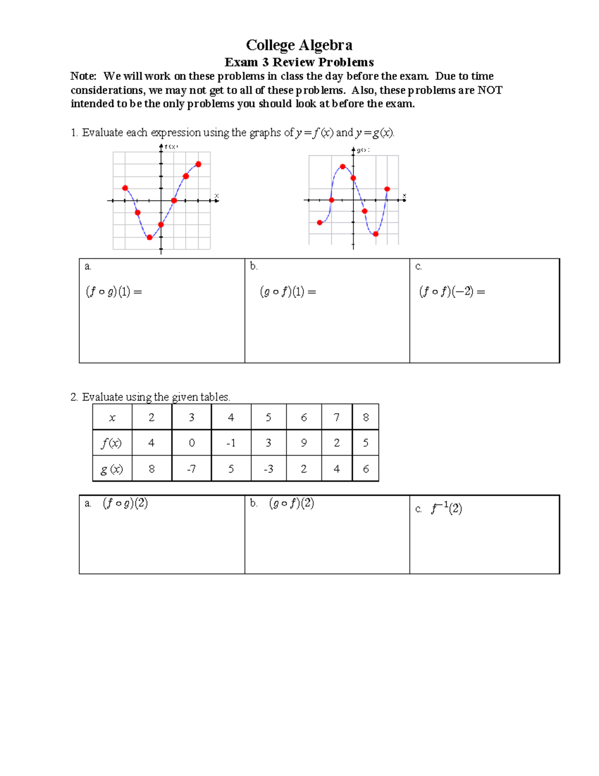 College Algebra Exam 3 Review Problems - Studocu