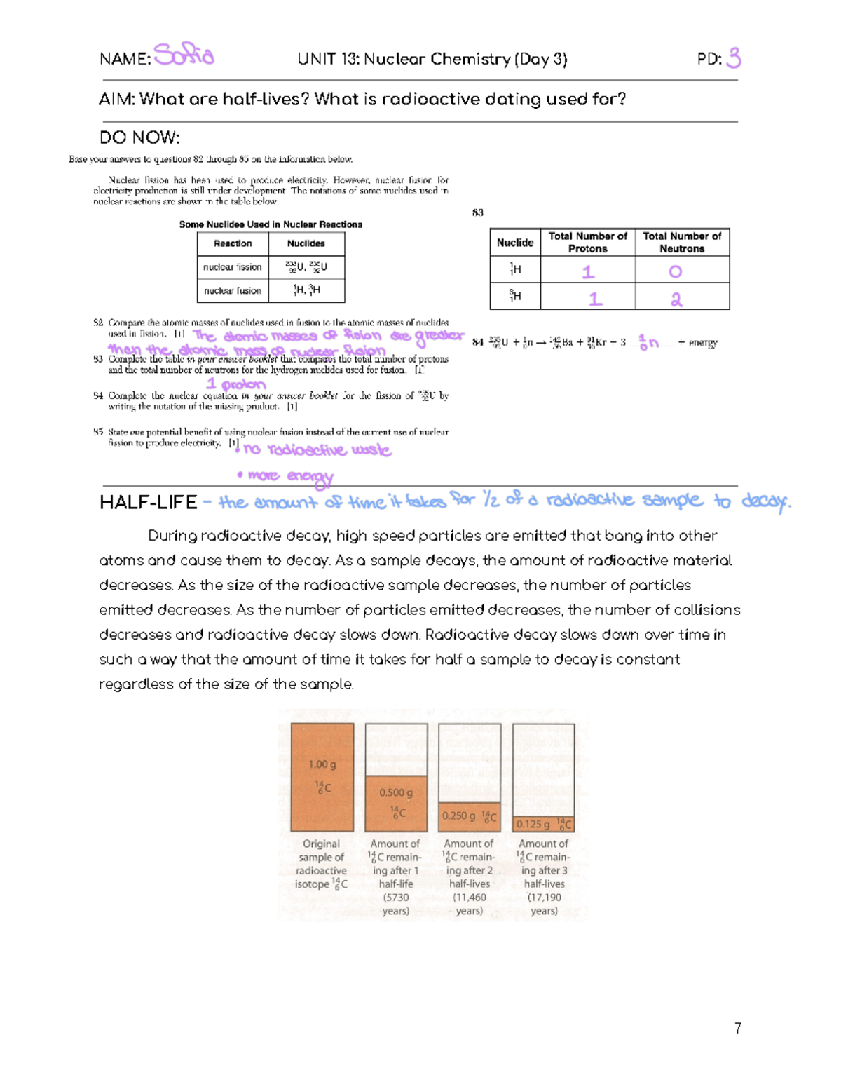 Unit 13 Day 3 Half-Life - Simple class notes on half life and ...