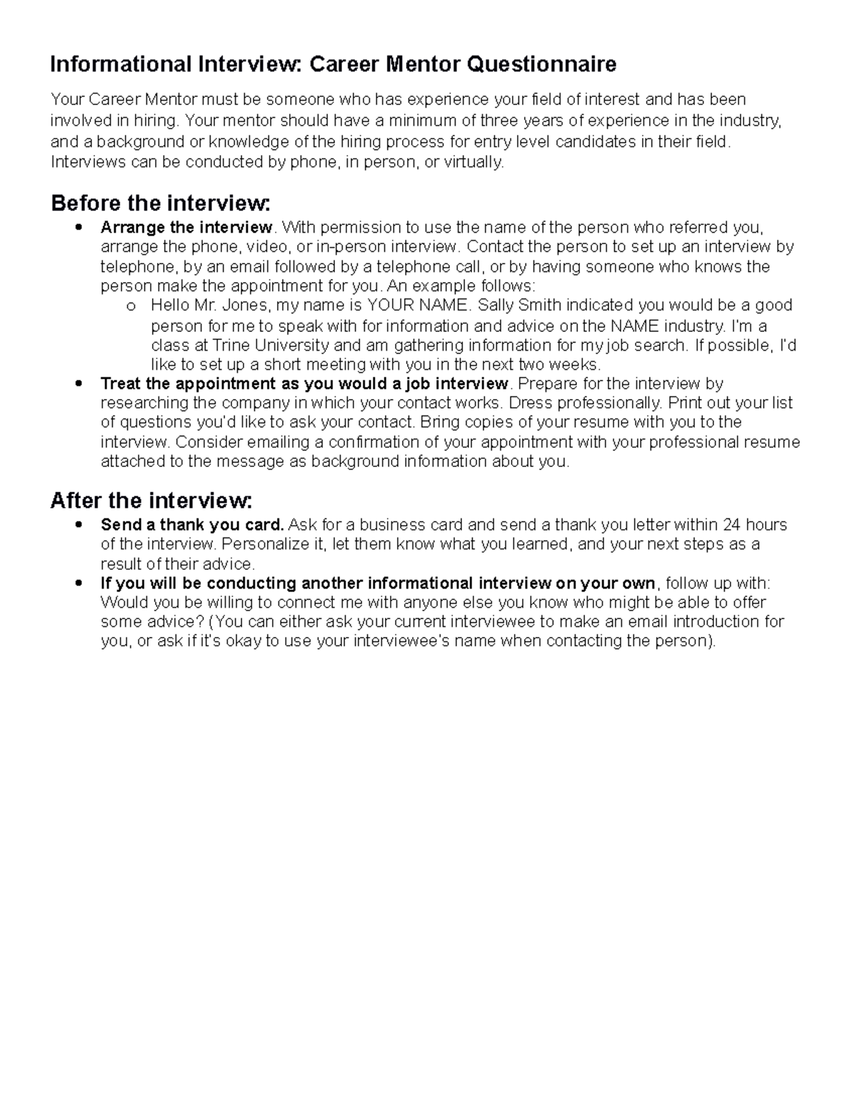 Informational Interview - New 8-11 - Informational Interview: Career ...