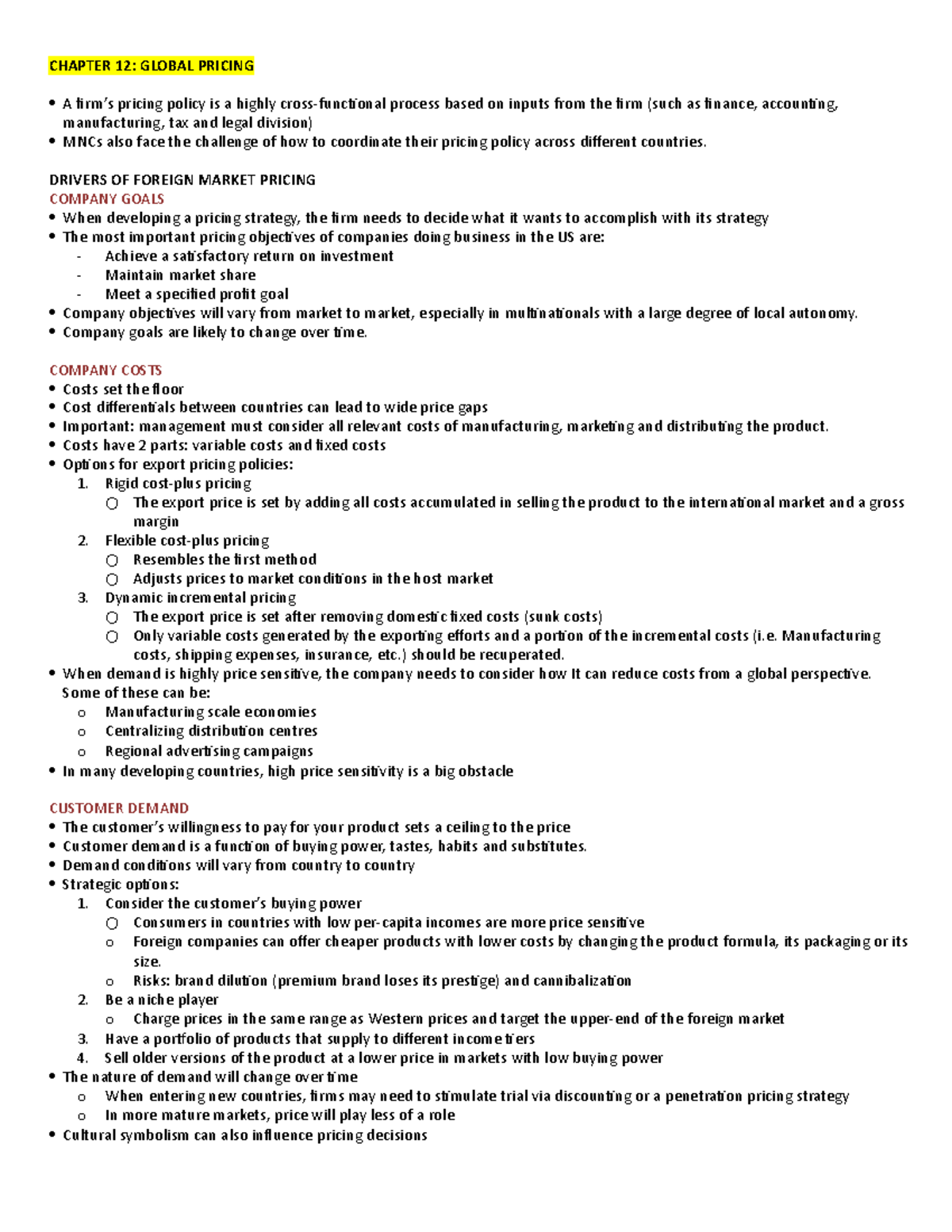 Chapter-12 Global Pricing - CHAPTER 12: GLOBAL PRICING A pricing policy ...