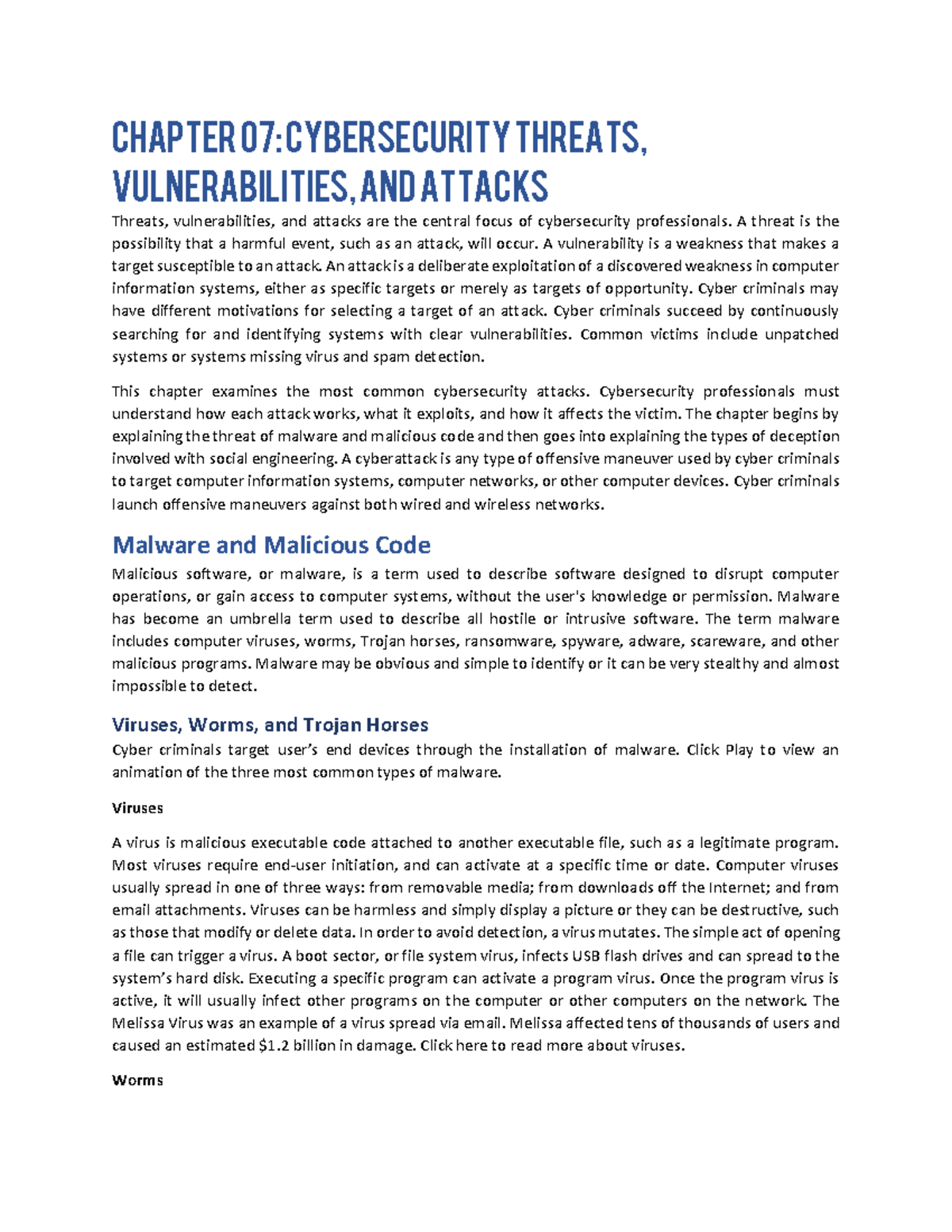 Chapter 07 Cybersecurity Threats Vulnerabilities And Attacks A