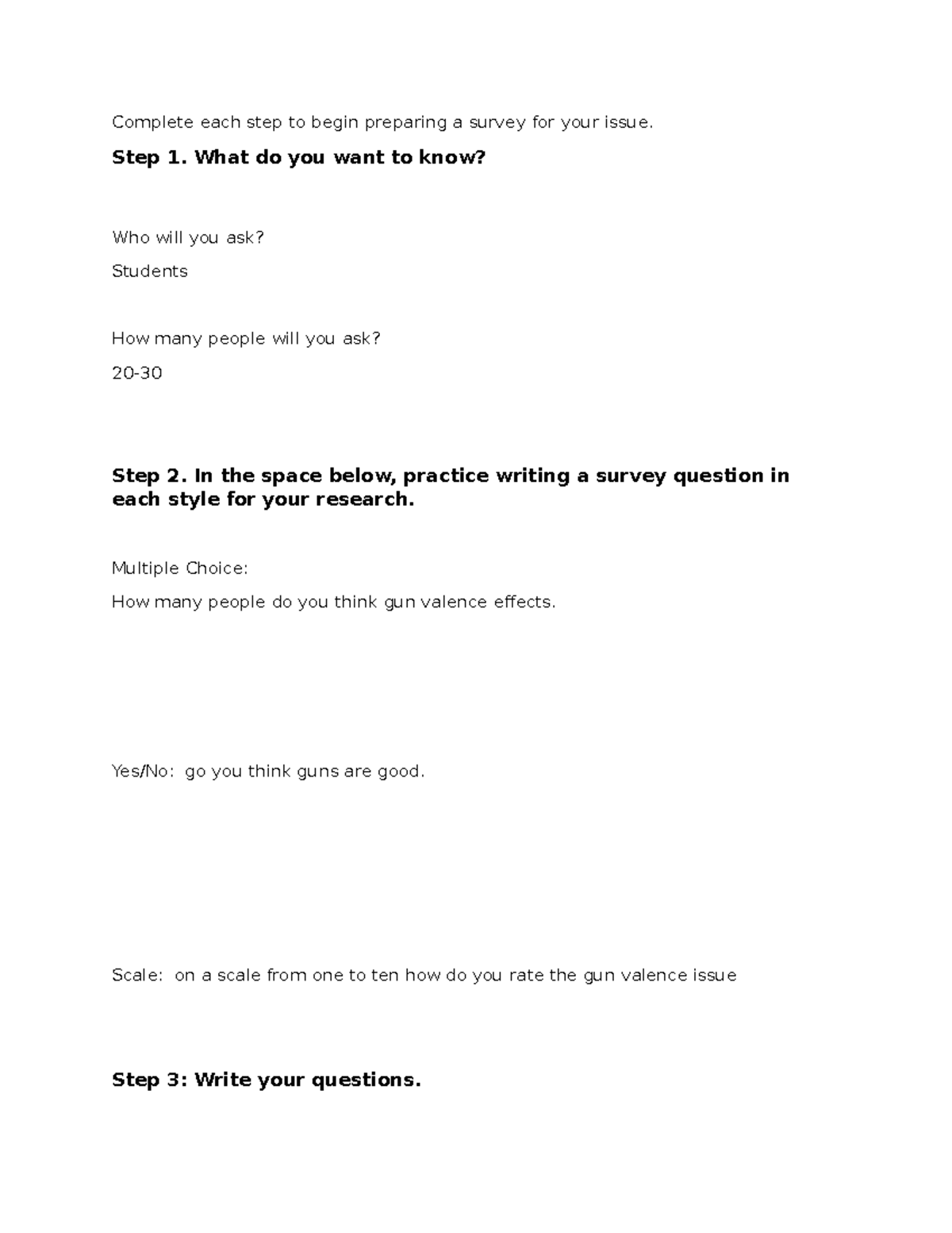 Survey - class understanding - Complete each step to begin preparing a ...