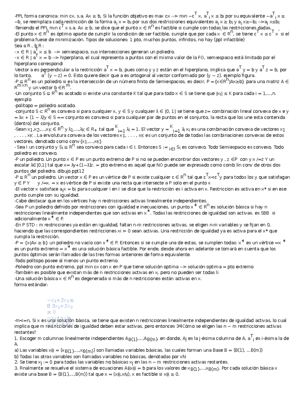 Resumen C1 IN3701 OPTI - Está con letra que parece escrita a mano - −x ...