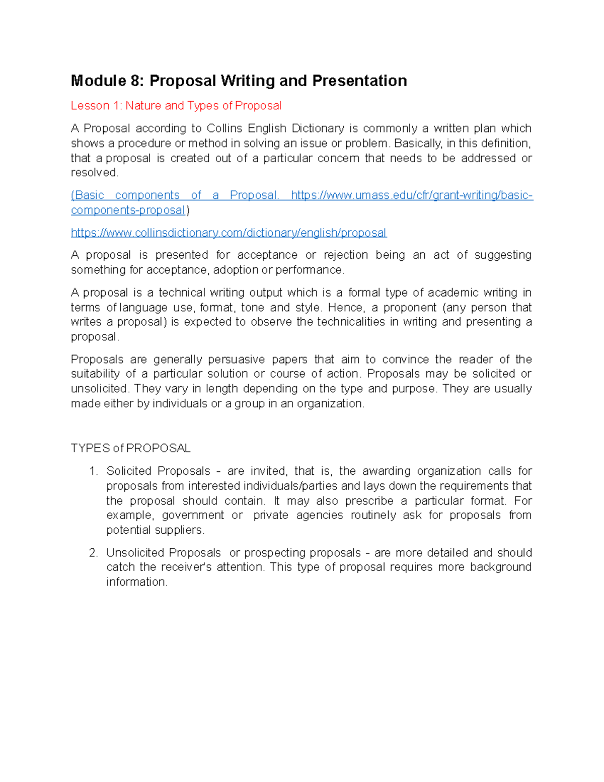 Module 8 Structure of English - Module 8: Proposal Writing and ...