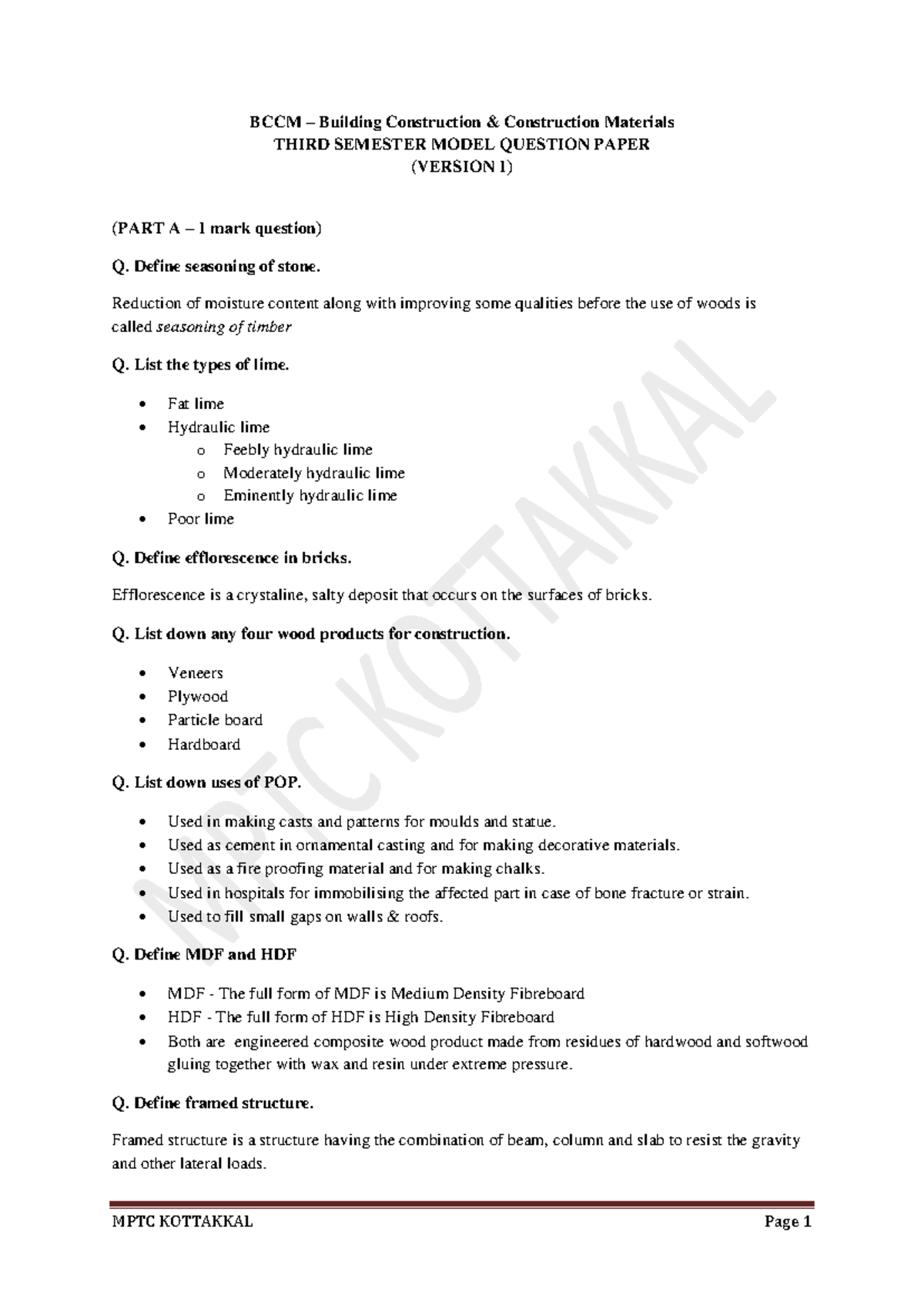 BCCM Model QP 1 SOLN - .... - BCCM – Building Construction ...