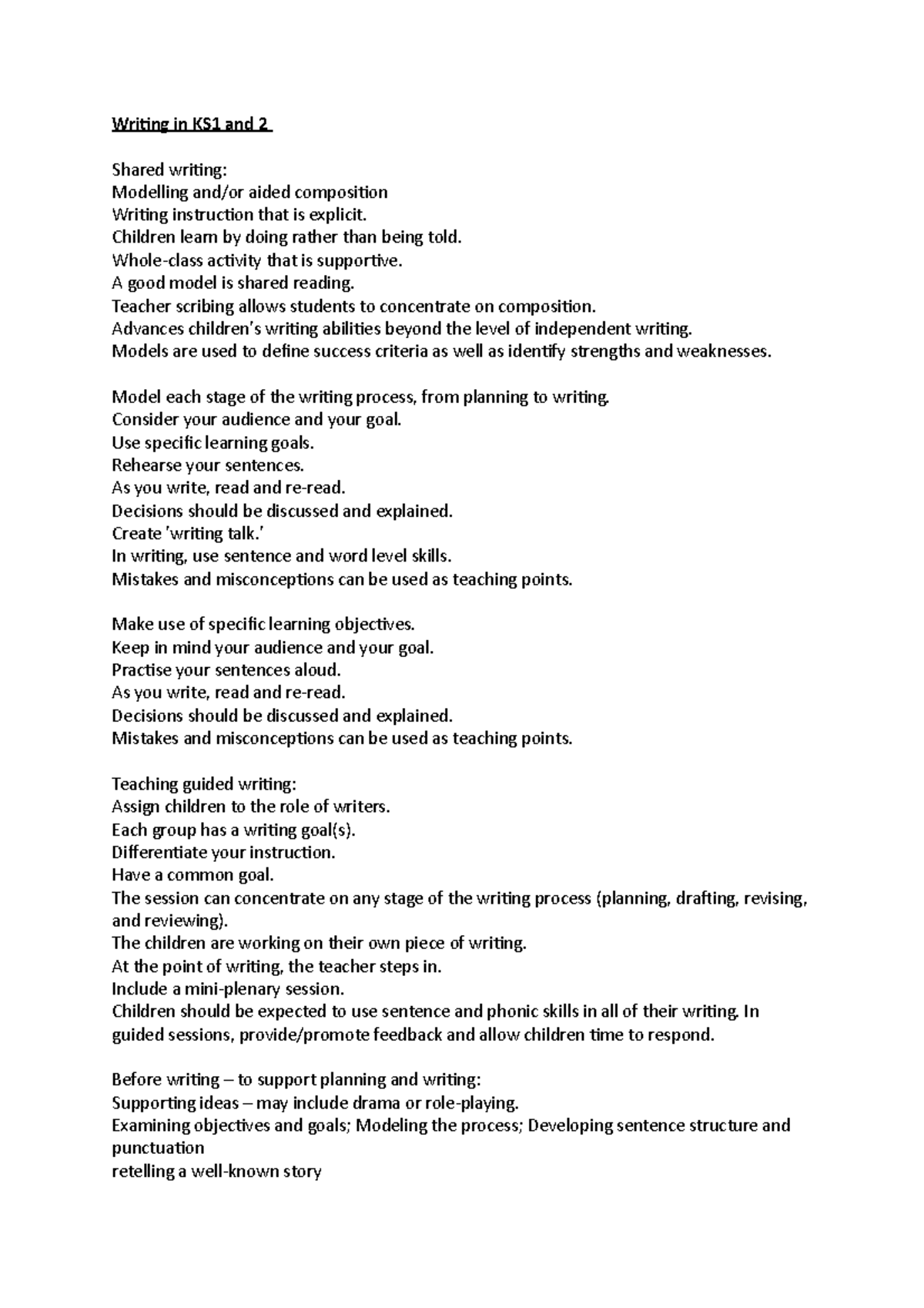 Writing in KS1 and 2 - notes from teaching and learning. - Writing in ...