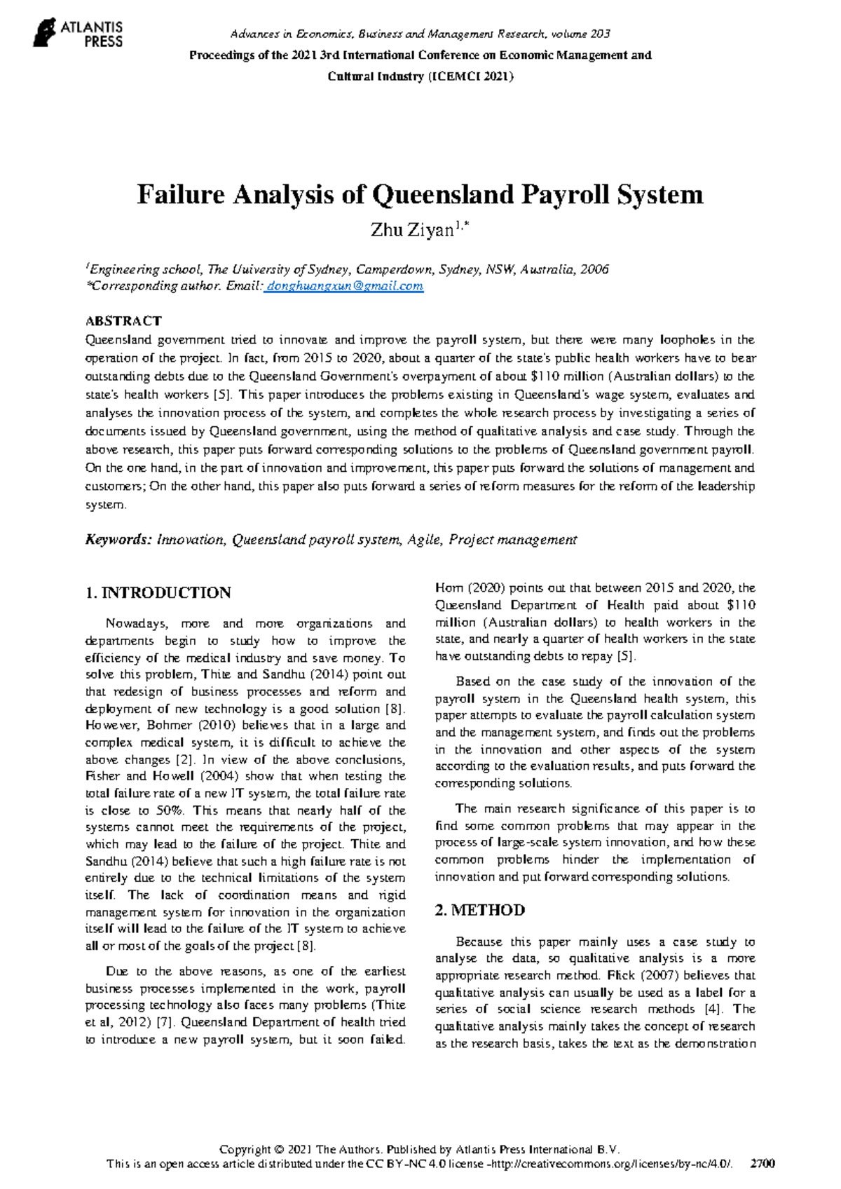 Failure Analysis of Queensland Payroll System - Email: donghuangxun@gmail ABSTRACT Queensland ...