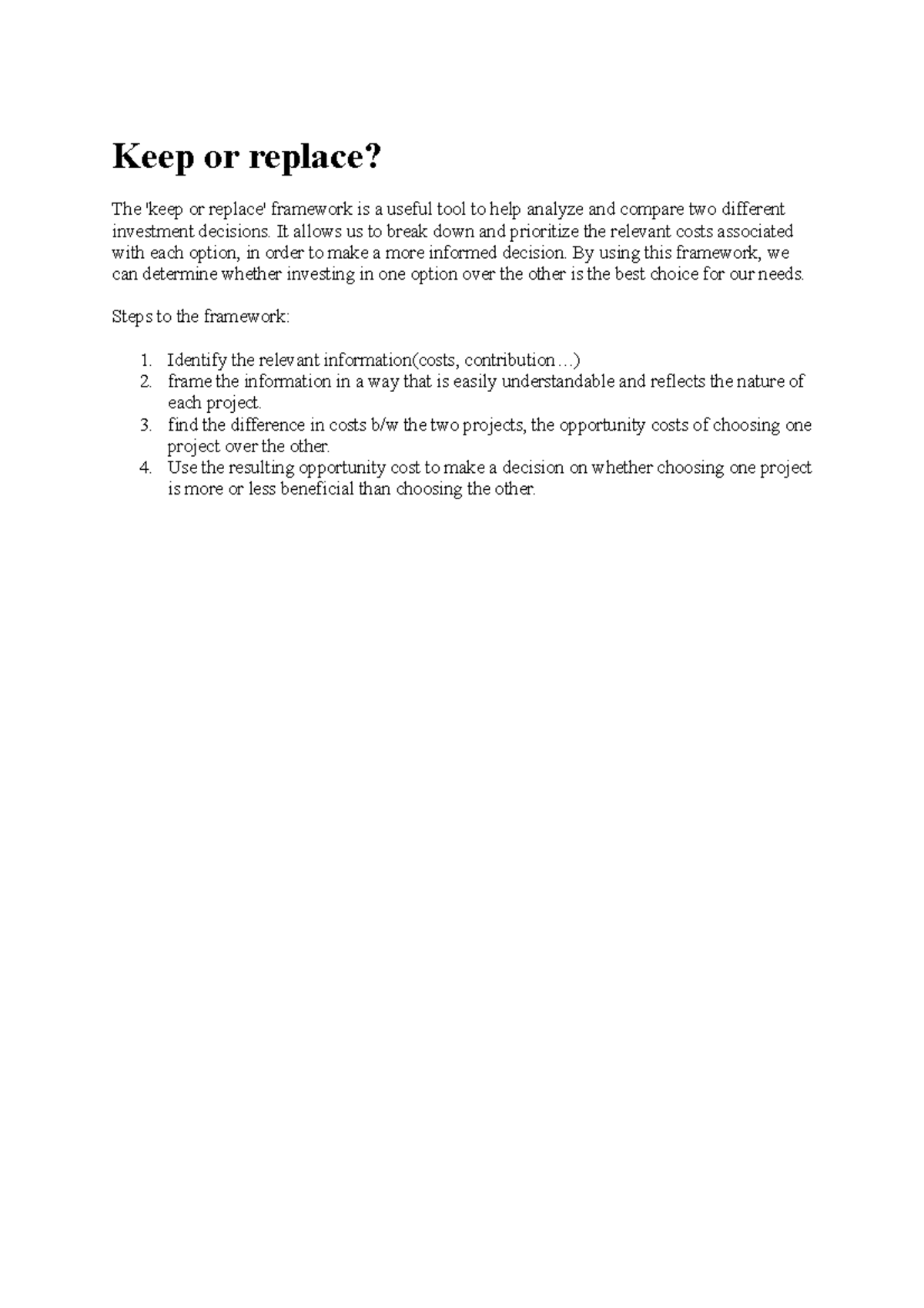 BSNS115 - keep or replace framework(studocu) - Keep or replace? The ...