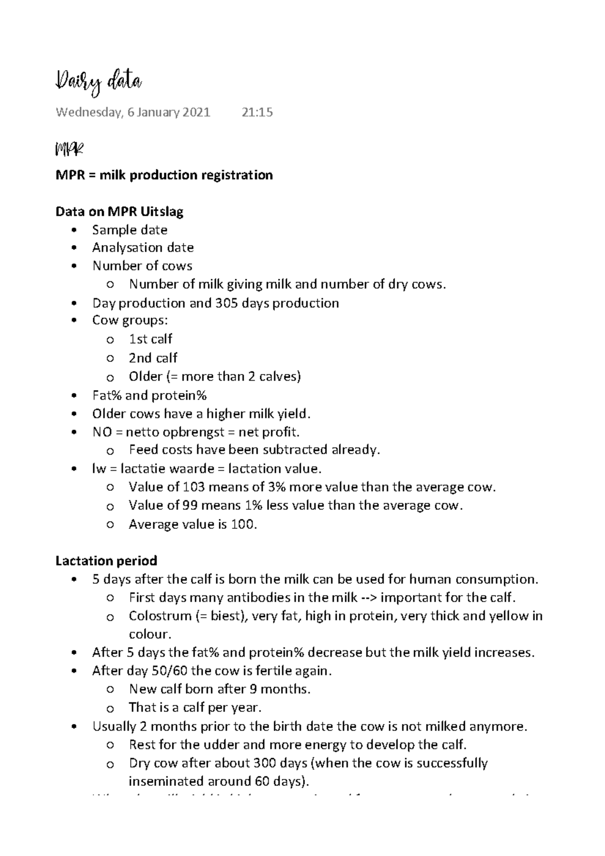 Case 4 - Dairy Data - MPR MPR = milk production registration Data on ...