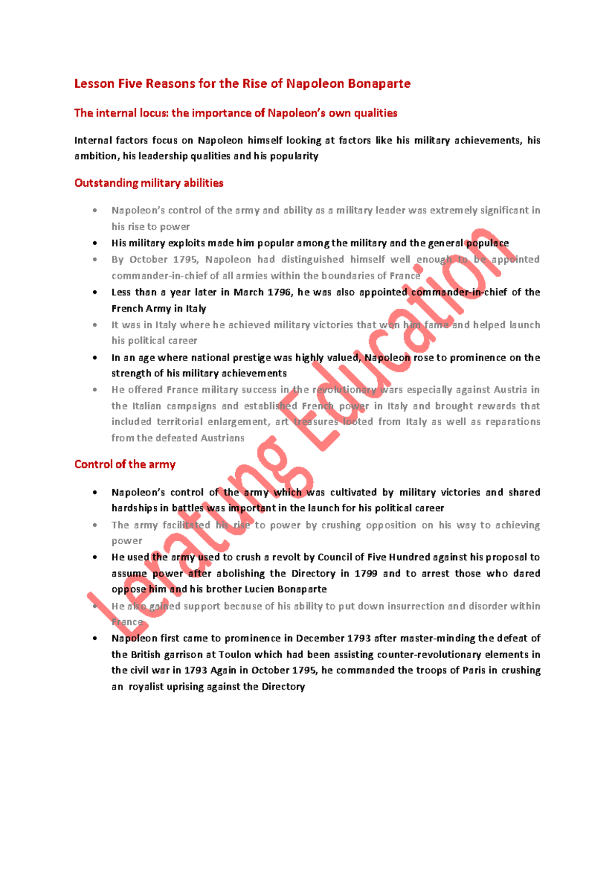 Lesson 5 Reasons for the rise of Napoleon Bonaparte - Lesson Five ...