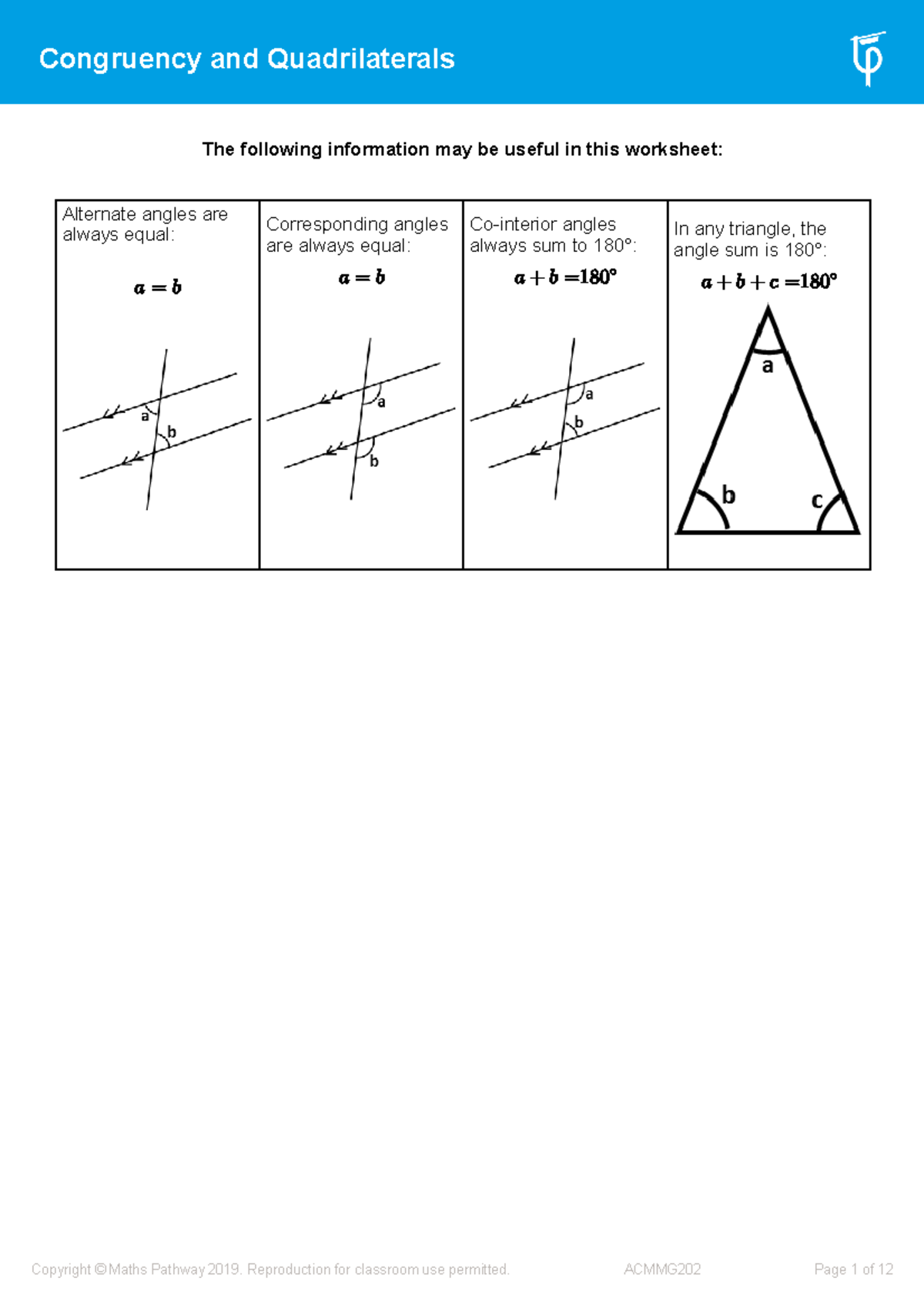 Congruency-and-Quadrilaterals - The following information may be useful ...