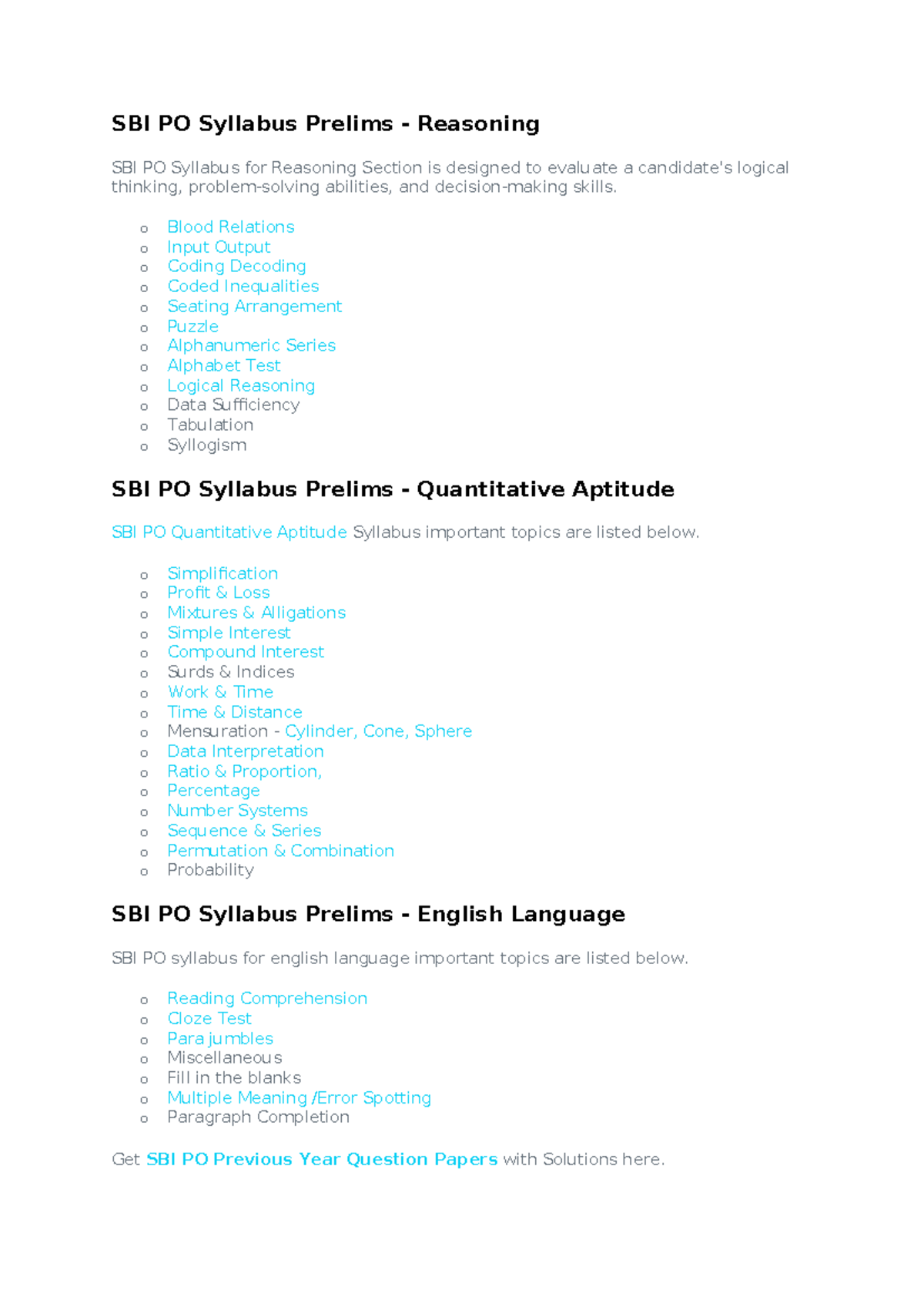 Sbi po weightage and in detail - SBI PO Syllabus Prelims - Reasoning ...