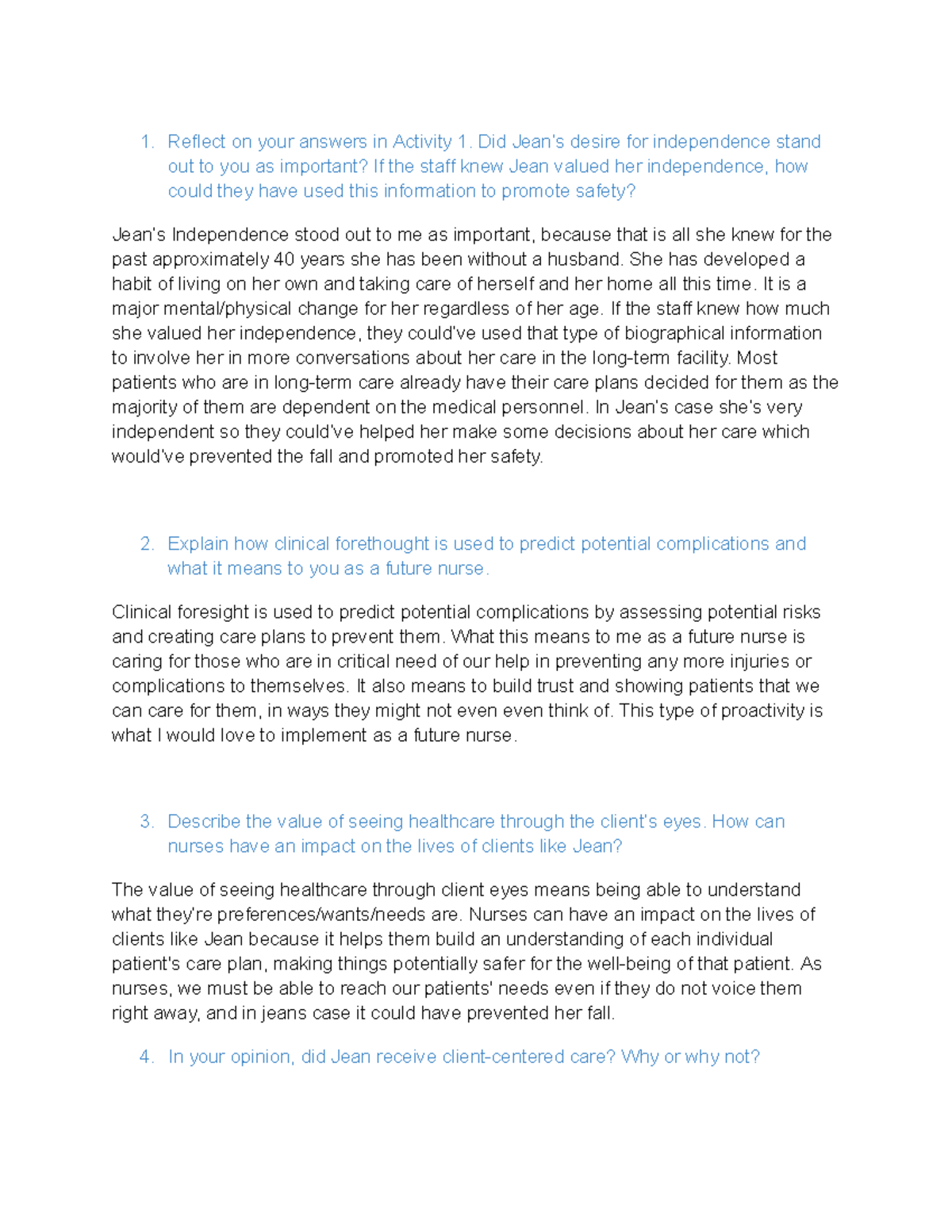NUR211 Case study 3 - homework - Reflect on your answers in Activity 1 ...