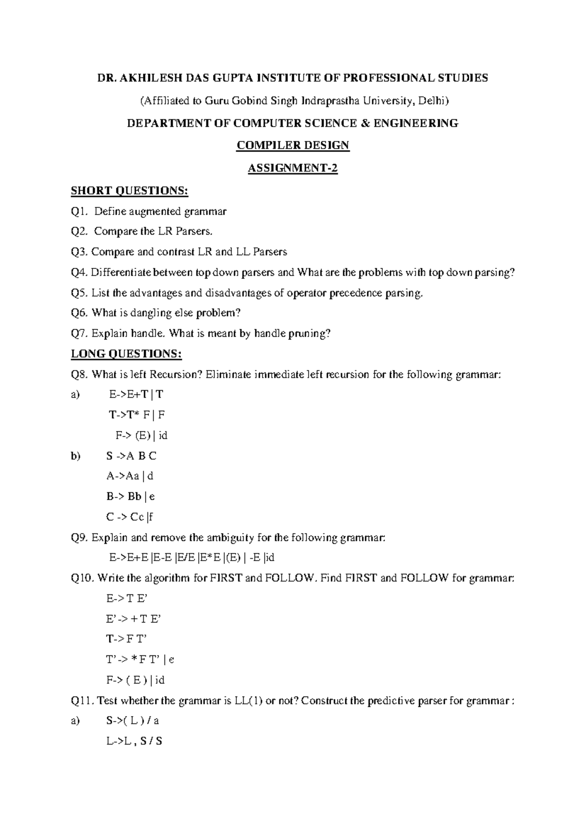 Assignment 2 - ;kljkhgfd - DR. AKHILESH DAS GUPTA INSTITUTE OF ...