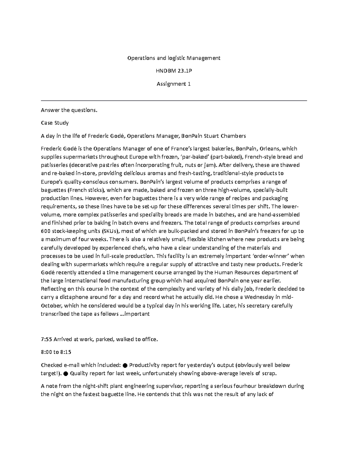 Assignment Operations and logistic Management - Operations and logistic ...