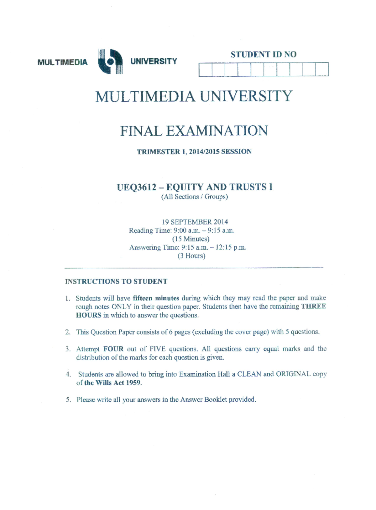 Exam Papers Equity - Equity and Trusts II - Studocu