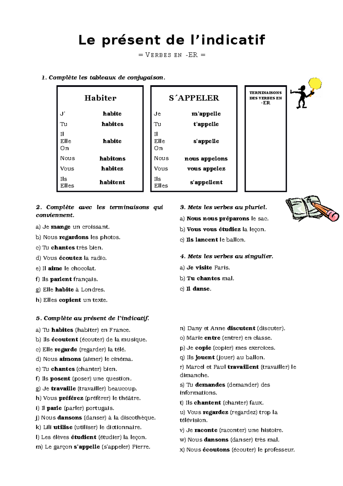 Verbes En Au Present De Lindicatif Exercices Le Pr sent De L