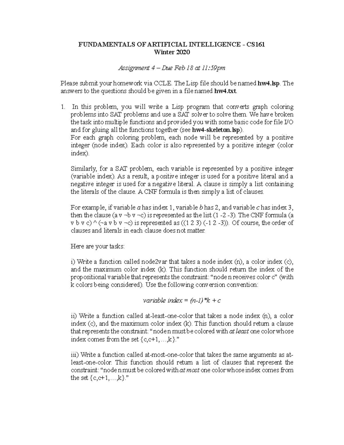 Hw4 - Quanquan Gu HW4 - FUNDAMENTALS OF ARTIFICIAL INTELLIGENCE - CS ...