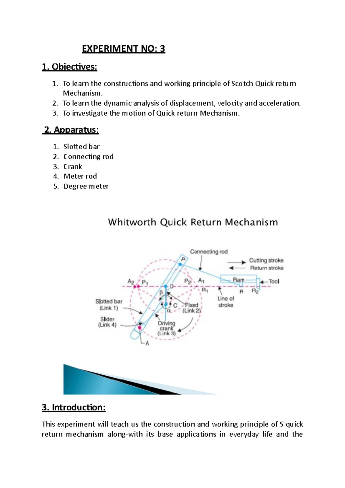 Experiment NO 3 - ED lab report - EXPERIMENT NO: 3 1. Objectives: 1. To ...