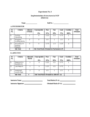 Lab1 - Lab Manual - Experiment No. 1 Practice the concept of pointers in object oriented ...
