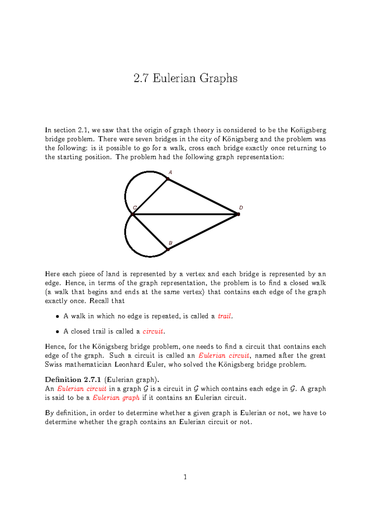 27 Eulerian Graphs None 2 Eulerian Graphs In Section 2 We Saw That The Origin Of Graph