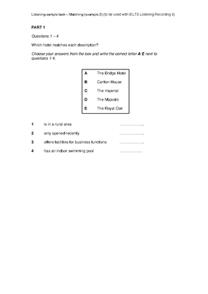 Ielts listening sample task 5 matching - PART 3 Questions 21 - 25 What ...
