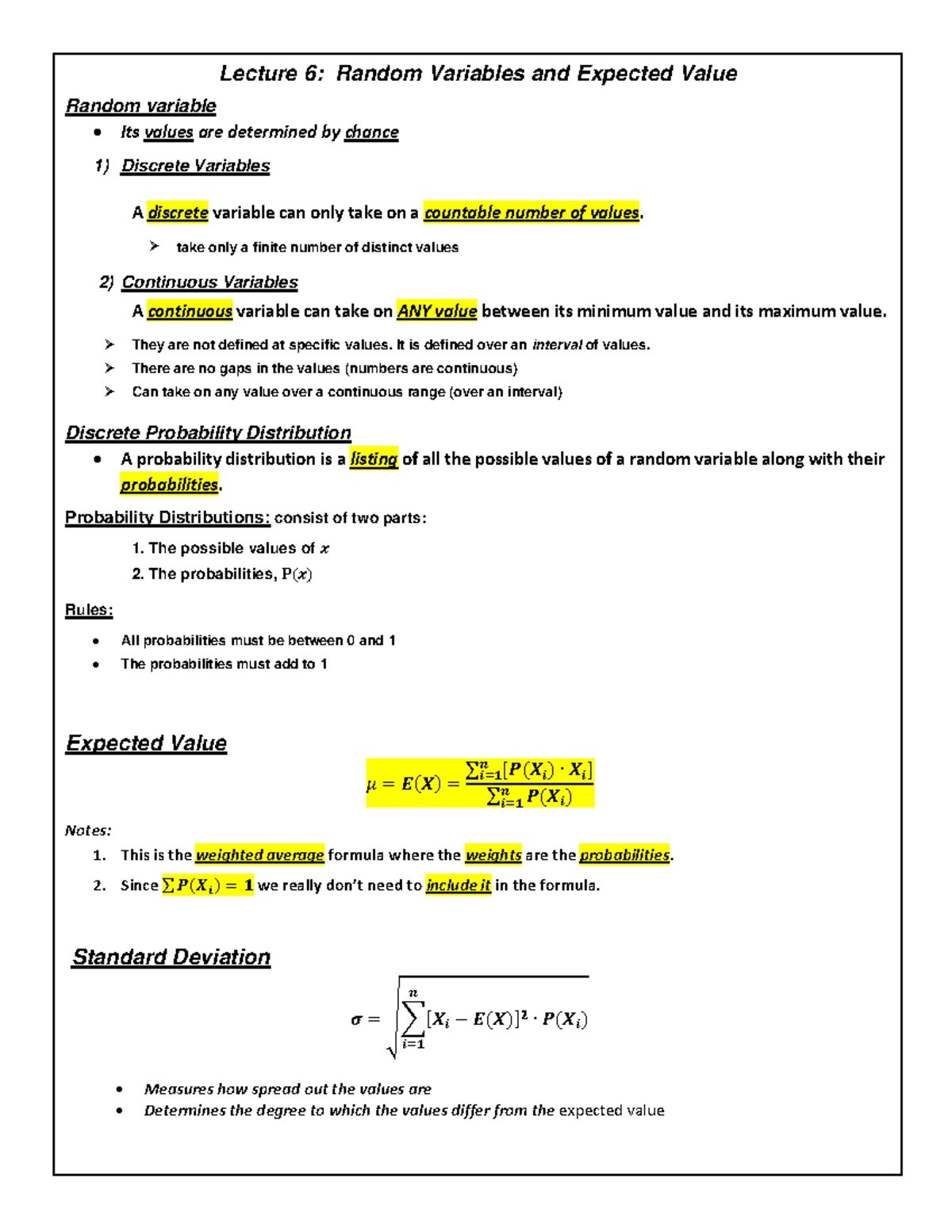 Lecture 6 overheads std - Lecture 6 : Random Variables and Expected Value Random variable • Its ...