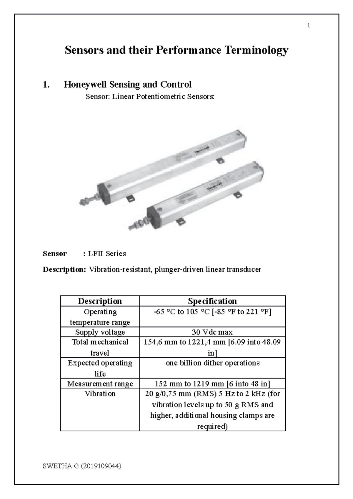Sensors and their Performance Terminology - Honeywell Sensing and ...
