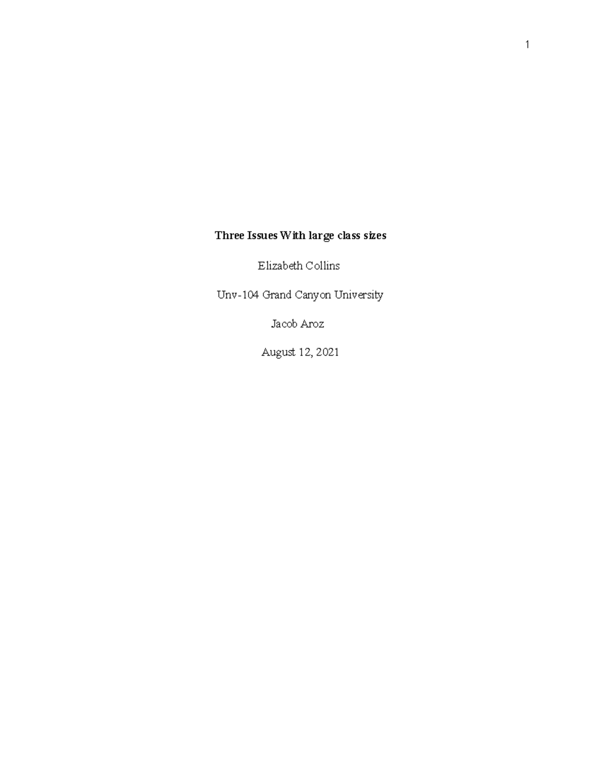 Elizabeth Collins large classroom sizes final draft - Three Issues With ...