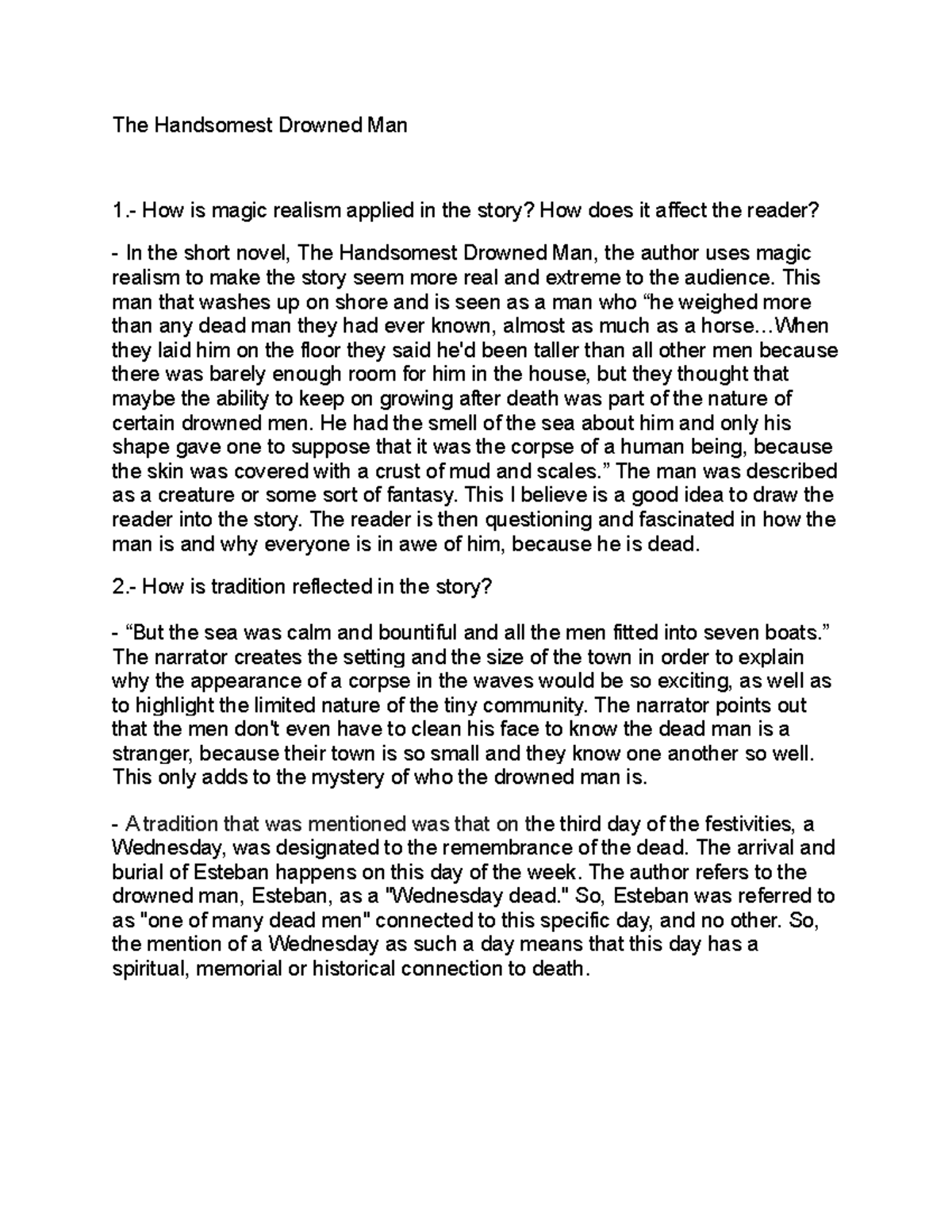 The Handsomest Drowned Man nn - How is magic realism applied in the ...