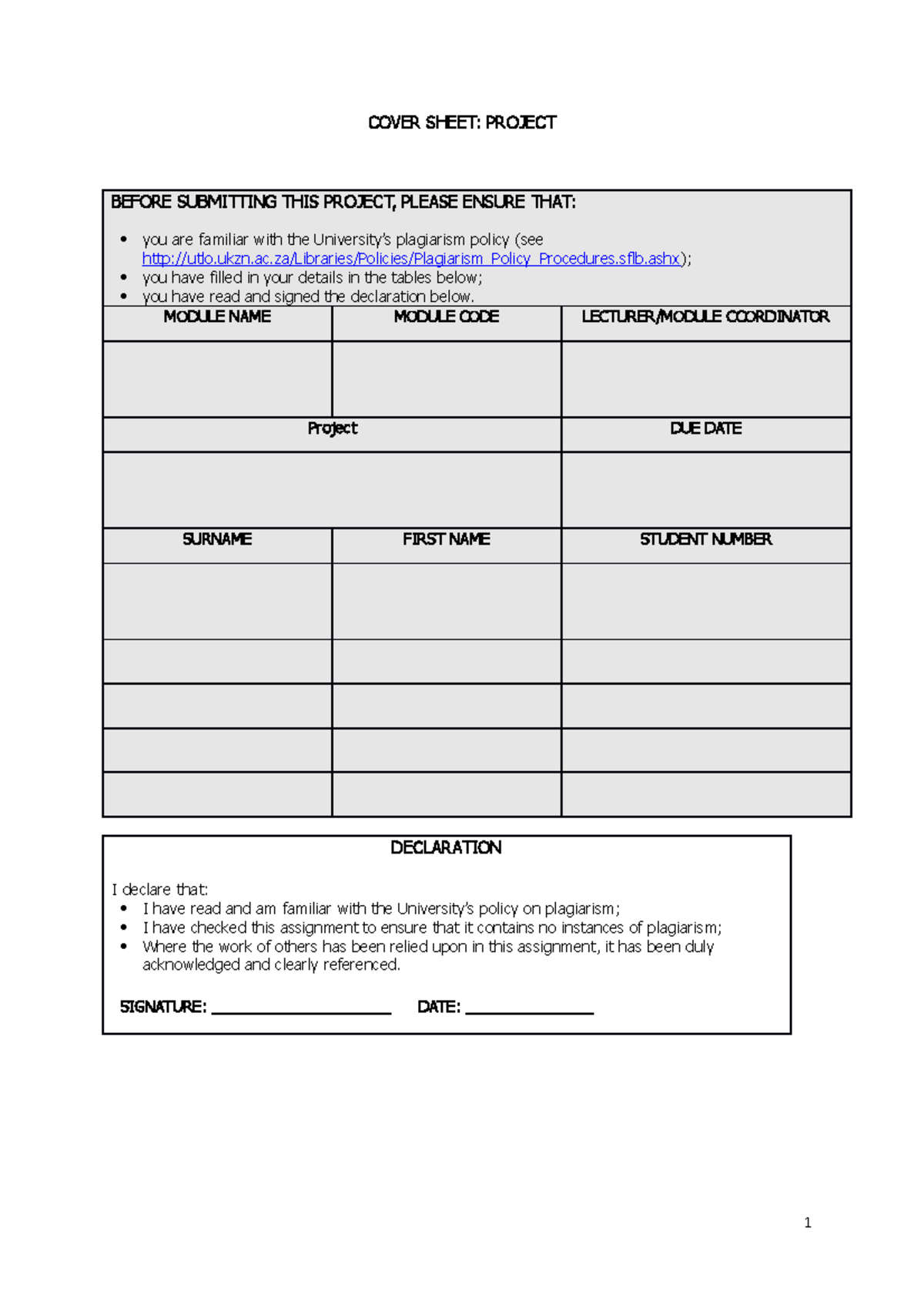 Project - COVER SHEET: PROJECT BEFORE SUBMITTING THIS PROJECT, PLEASE ...