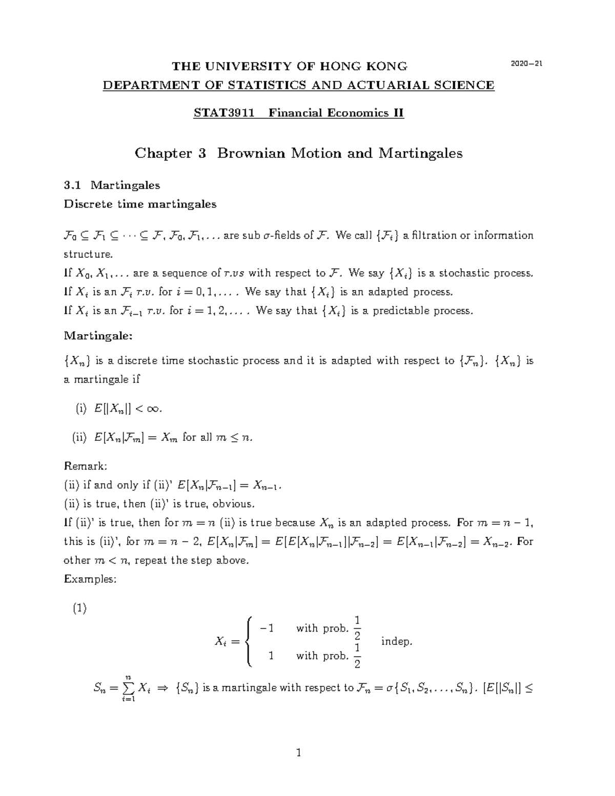 STAT3911(Chap3) - Taught by Yang Hailiang - THE UNIVERSITY OF HONG KONG ...