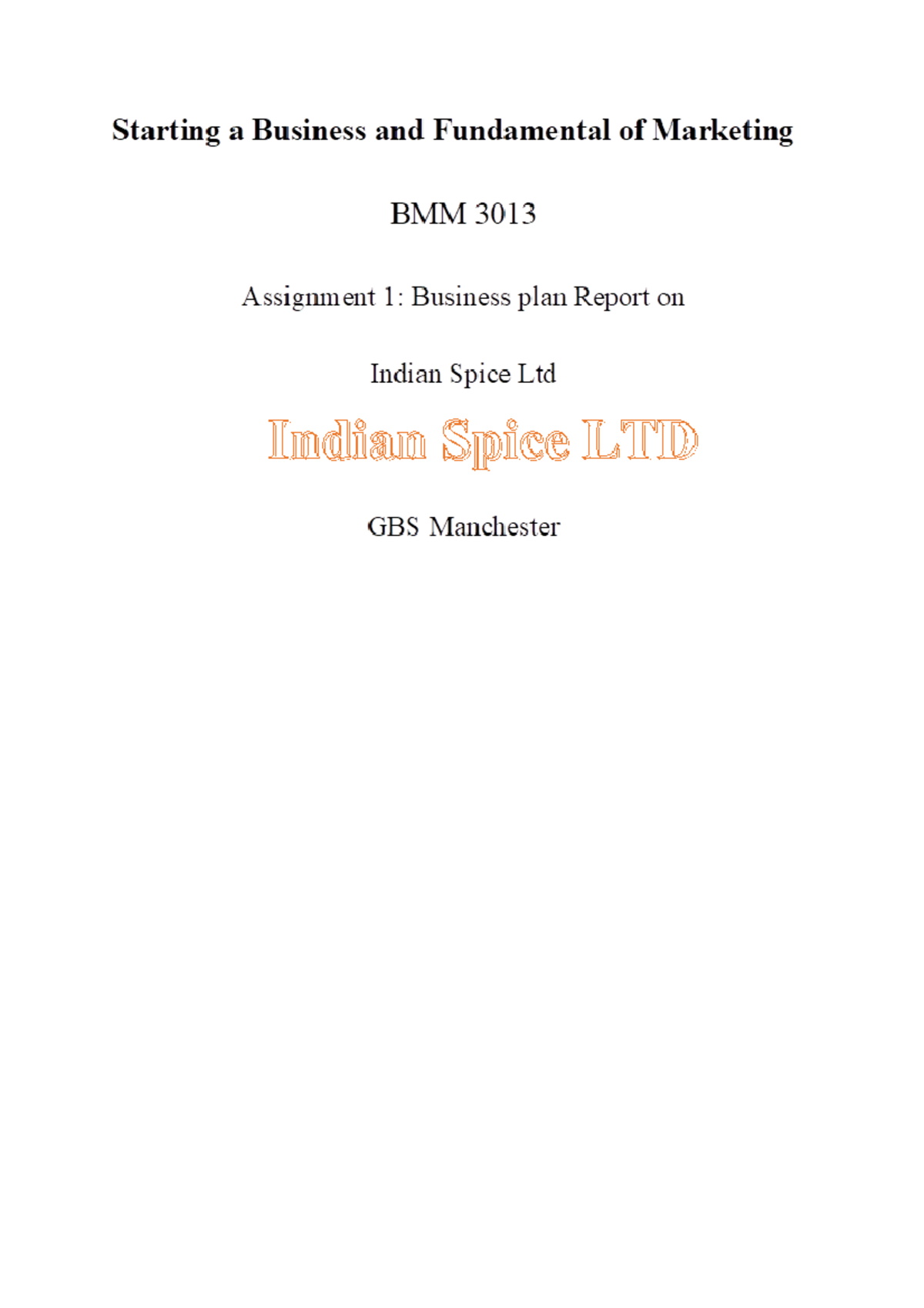 Business Plan Report Sample 1 - Content page Section Page No. 1: An ...