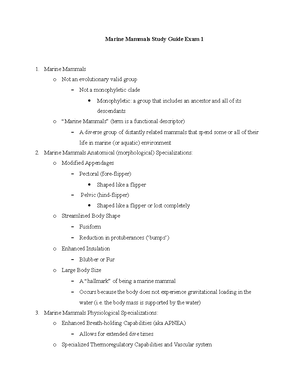Marine Mammals Final Study Guide - Marine Mammals Study Guide - Final ...