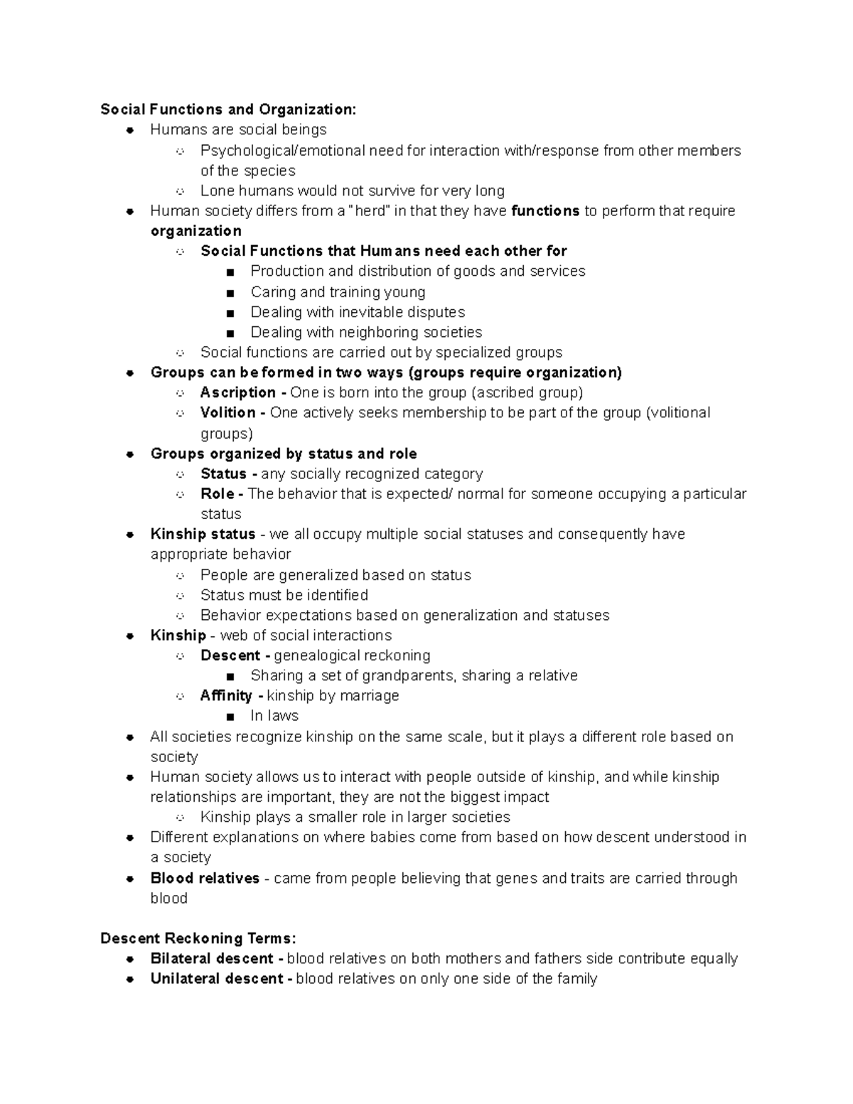 Key Terms and Concepts - Lecture notes - Social Functions and ...