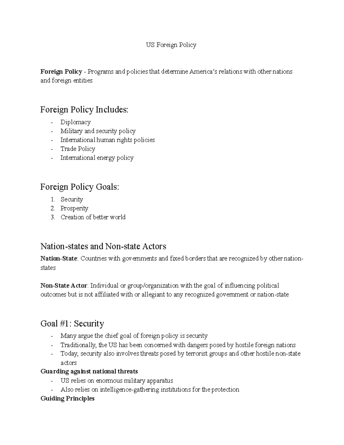 PSCI 2305 - Foreign Policy - US Foreign Policy Foreign Policy ...