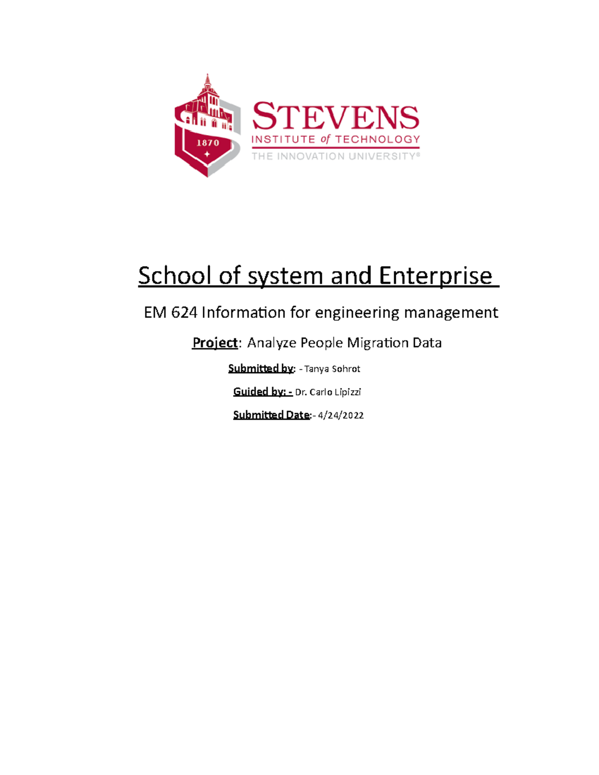 EM624 final Project - School of system and Enterprise EM 624 ...