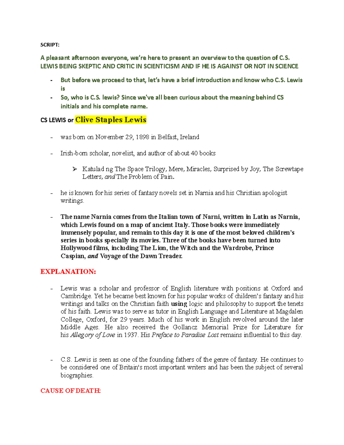 Script STS - Review - SCRIPT: A pleasant afternoon everyone, we’re here to present an overview ...