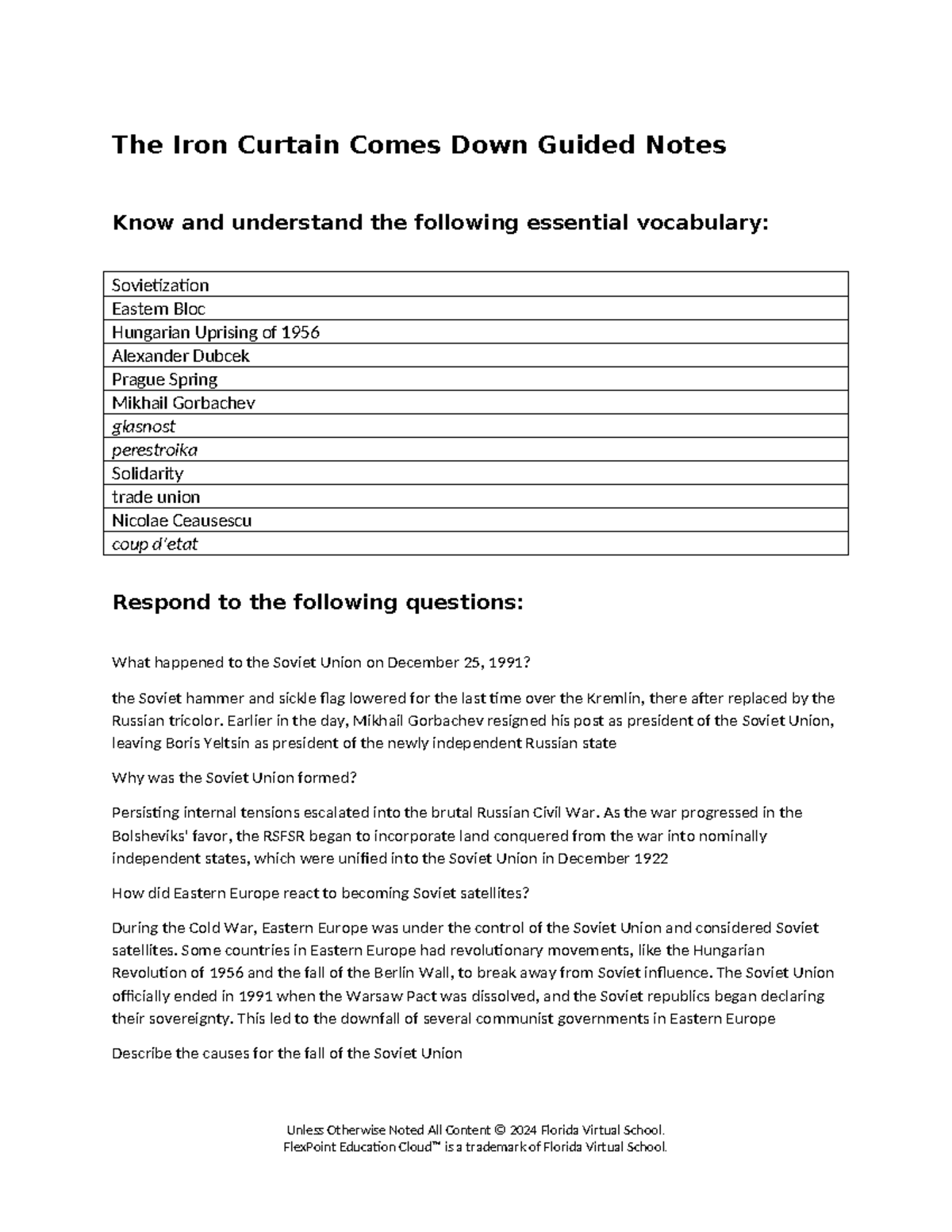 The iron curtain comes down guided notes - The Iron Curtain Comes Down ...