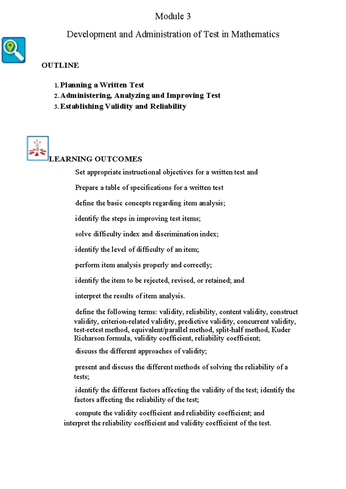 Module 3 Development and Administration of Tests in Mathematics ...