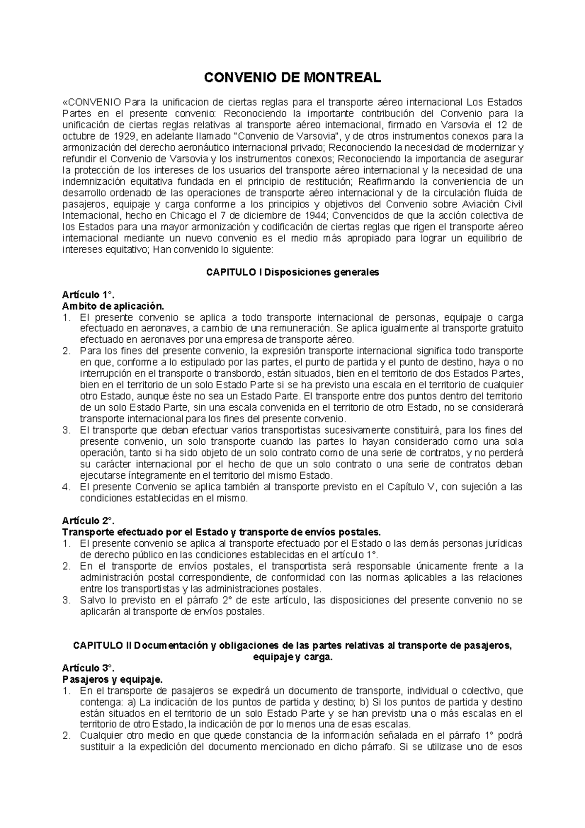 Convenio Montreal 1999 - MC99 - CONVENIO DE MONTREAL «CONVENIO Para la ...