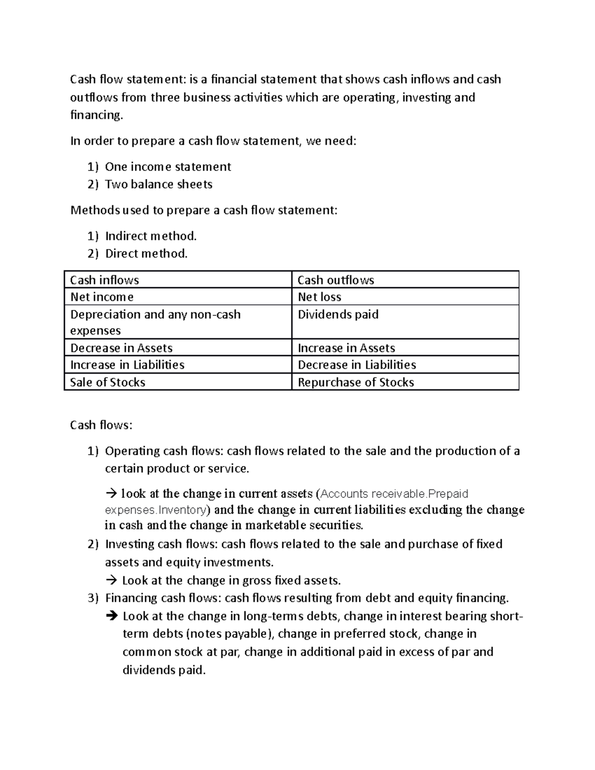 Notes to chapter 4 Finn 1300 - Cash flow statement: is a financial ...