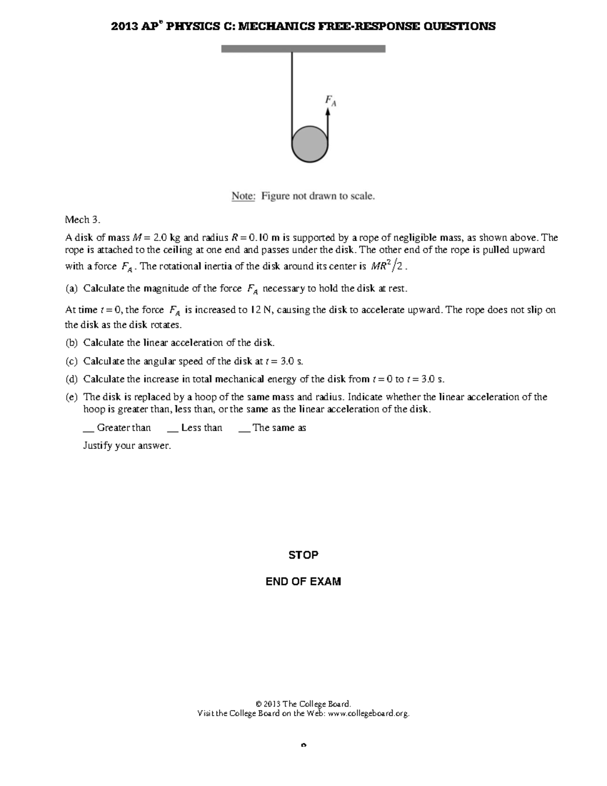 6.1 Try It AP Problems A-1 - 2013 AP ® PHYSICS C: MECHANICS FREE ...