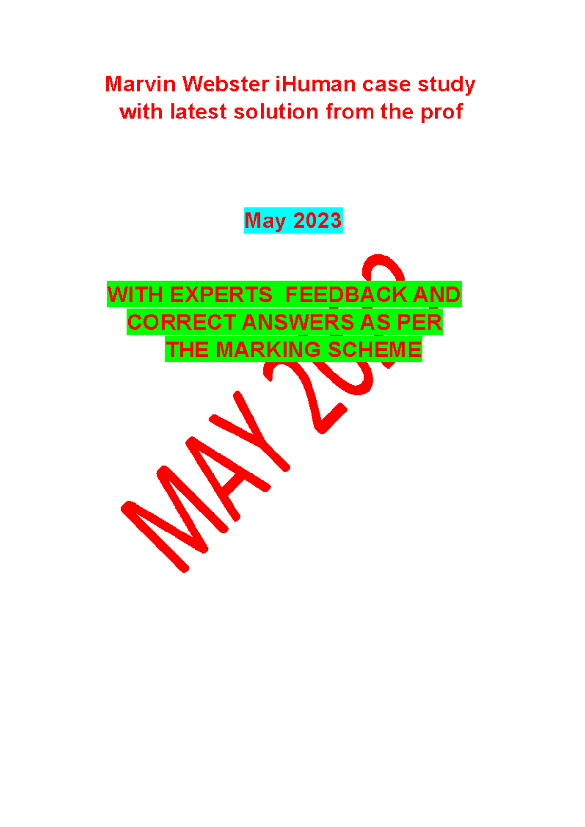 Marvin webster ihuman case study with latest solution from the prof ...