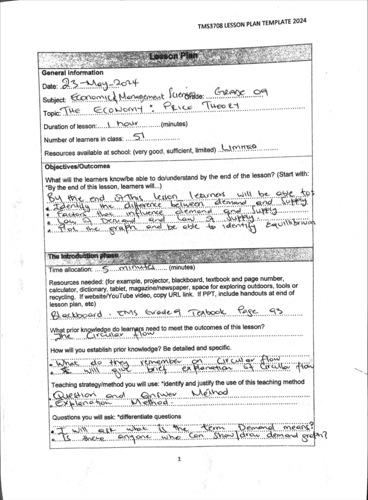 TPS 3705 lesson plan - TMS3708 LESSON PLAN TEMPLATE 2024 Lesson Plan ...